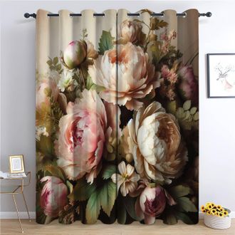 Generic Verdunkelungsvorhang für Wohnzimmer Schlafzimmer, Pfingstrosen und Blumen Muster Gardinen Blickdicht Thermovorhang mit Ösen, Weich Polyester Farbe Vor