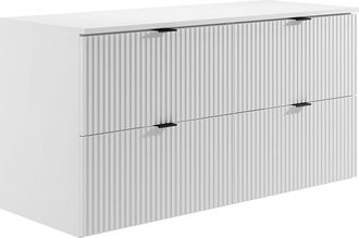 Vente-Unique Waschbeckenunterschrank hängend - Streifenoptik - Weiß matt - Mit Ablageplatte - 120 cm - ZEVINI