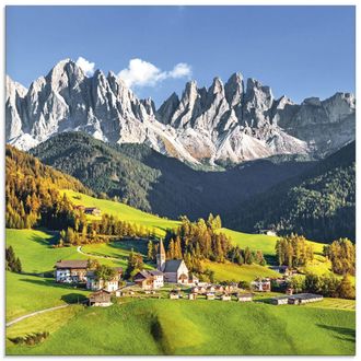 Artland ARTland Wanddeko Glasbilder Wandbild Glas Bild einteilig Quadratisch Alpen Landschaft Berge Natur Italien Santa Maddalena Grün U1TF