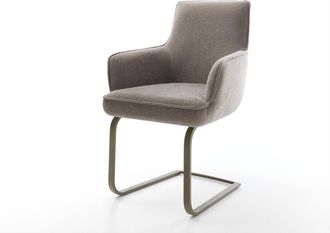 DELIFE Freischwinger Heira-Flex mit Armlehnen Strukturstoff Soft Taupe Freischwinger flach Effektfinish Titan Taschenfederkern, Esszimmerst&uuml;hle