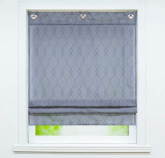 Joyswahl Leinenoptik Raffrollo halbtranpsatente Ösenroll mit Karo-Design »Cosima« Wohnzimmer Raffrollo mit Hakenaufhängung, ohne Bohren Grau BxH 100x140cm 1er 