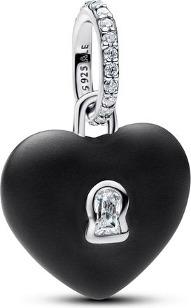 Pandora Moments Mattschwarzes Keramik Herzschloss Charm-Anh&auml;nger aus Sterling Silber mit Zirkonia, Kompatibel Me und Moments, 794424C02