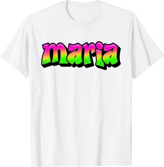 BDAZ Maria Graffiti Personalisierter Name Gr&uuml;n Rosa Frauen M&auml;dchen T-Shirt