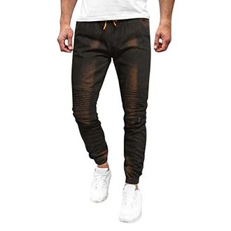 Generic Jean pour homme - Coupe ajust&eacute;e - Stretch - R&eacute;tro - Pantalon en denim d&eacute;lav&eacute; - Avec cordon de serrage et poches - Pantalon de tous les jours - L&eacute;ger -