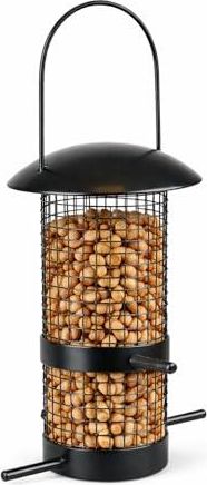 Flamingo Vogelfutterspender - Tuwa Schwarz - 28 cm - F&uuml;r Erdn&uuml;sse - Metall & Drahtgeflecht - Mehrere Sitzstangen - Flamingo