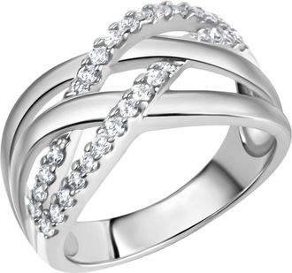 Zeeme Silber Ring Silber 925 rhodiniert mit Zirkonia wei&szlig;