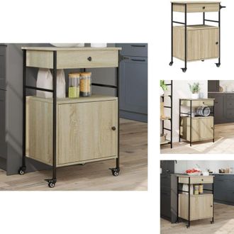 vidaXL Küchenwagen Sonoma-Eiche 56x43x89,5 cm Holzwerkstoff - Küchentisch - Küchenschrank - Kücheninsel - Holztisch - Retro Stil