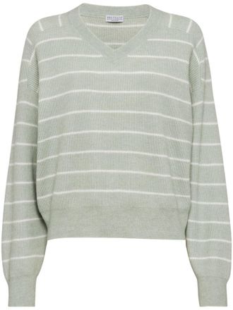 Brunello Cucinelli pull ray&eacute; &agrave; col v - Vert