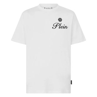 Philipp Plein Rundhals-T-Shirt mit gepr&auml;gter Signatur - - Tops - Herren - Wei&szlig; - L
