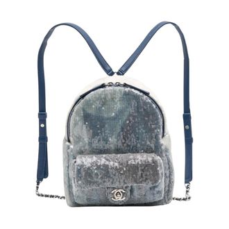 Chanel Sac &agrave; dos pr&eacute;-aim&eacute; &agrave; paillettes - Femme - Pre-owned - Bleu - Taille: ONE Size