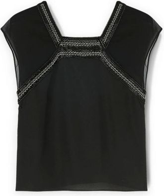 Motivi Femme, Tops, Noir, Taille: 36 FR Chemisier Fluide Brod&eacute;