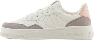A|X Armani Exchange Damen Seattle, Suede Details, Embroidered Logo Sneaker, Off White+ Taupe+ Rose, 36.5 EU