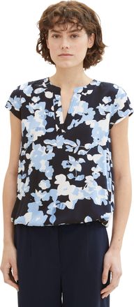 Tom Tailor Damen Kurzarm-Bluse mit Muster, blue cut floral design, 34