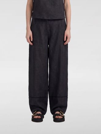 Momoni Pantalon palazzo en lin &agrave; taille haute et jambe large
