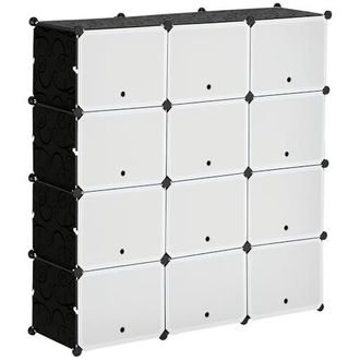 HOMCOM Meuble de Rangement Meuble &agrave; Chaussures modulable 12 casiers avec Portes et &eacute;tag&egrave;res - dim. 125L x 32l x 125H cm - Noir