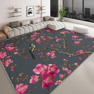 Generic Tapis Gris Fonc&eacute; Lavable pour Salon, Tapis &agrave; Poils Courts Antid&eacute;rapant Traditionnel Chinois Floral Animal pour Enfants Bureau Salle &agrave; Manger Cuisine e