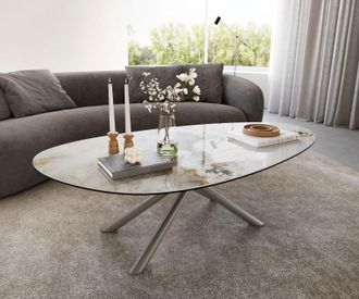DELIFE Couchtisch Edge Oval 140x75 cm Keramik Minas Melange Sarity Metall Effektfinish Titan, Couchtische