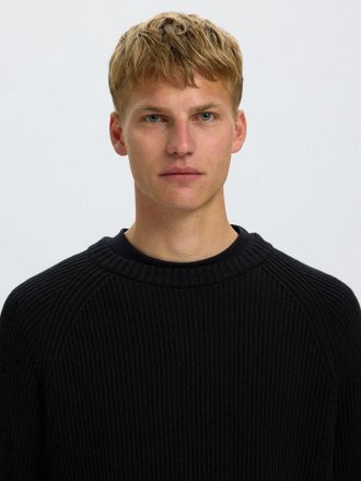 Selected Rundhalspullover SLMBRAUN KNIT RIB CREW NECK NOOS Baumwolle, relaxed fit