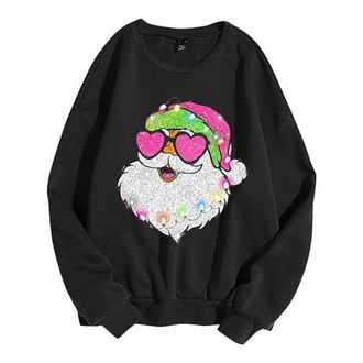 Generic Pull De Noel Femme Drole Sweat-Shirt FéMinin sans Capuche à Col Rond Manches Longues Confortable Loisir Design Imprimé Tendance pour NoëL Haut DéContr
