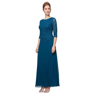 Alex Evenings Damen 3/4-&auml;rmel, Stretch-Spitze, Mieder, Einteilig, f&uuml;r die Brautmutter Kleid fr besondere Anlsse, pfau, 44