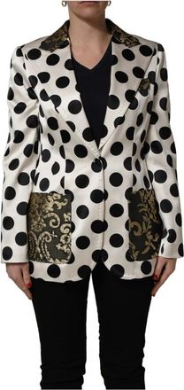 Dolce & Gabbana Femme, Vestes, Blanc, Taille: 44 FR Veste blazer &agrave; pois en brocart