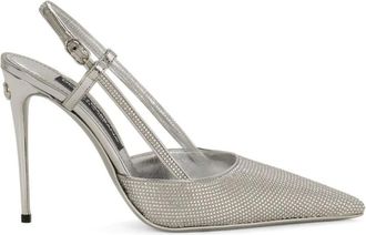 Dolce & Gabbana Femme, Chaussures, Gris, Taille: 37 1/2 EU Escarpins Slingbacks en Satin avec Strass Thermocollants