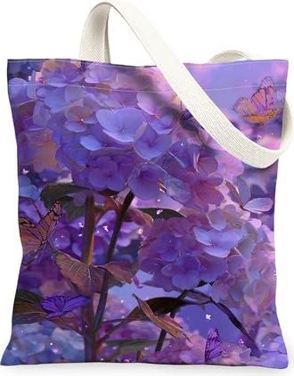 Generic Sacs fourre-tout en toile florale, motif papillon, sacs d&eacute;picerie r&eacute;utilisables, sacs d&eacute;picerie printaniers, vintage, l&eacute;gers, lavables en toile, viole