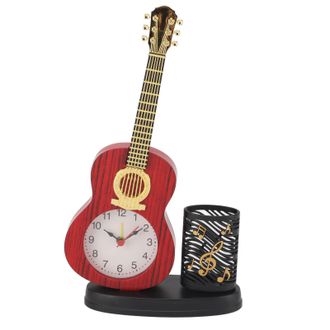 ZJchao BSTCAR Gitarrenuhr mit Stifthalter,Retro Tischuhr Dekorative Schreibtischuhr Stifthalter und Bleistiftspitzer Haus/Büro/Schreibtisch/Dekoration