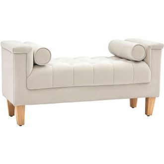 HOMCOM Sitzbank Polsterbank mit Chenille-Bezug, Armlehne Bettbank mit 2 Zylinder-Kissen, Holzrahmen, Schuhbank f&uuml;r Schlafzimmer, Wohnzimmer, Flur 115 x 44 x