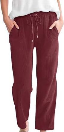 Generic Pantalon classique en velours côtelé à jambe droite pour femme - Taille élastique de couleur unie, pantalon de travail confortable et décontracté pour
