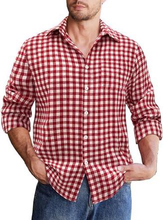 Coofandy Chemise à manches longues en flanelle à carreaux pour homme, chemise décontractée à carreaux boutonnée, haut de bûcheron, rouge-blanc, XL, rouge/blanc