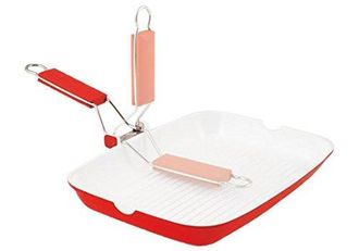 hOme Home Grilly Rechteckige Grillpfanne, Keramik, Weiß/Rot, 34x24 cm