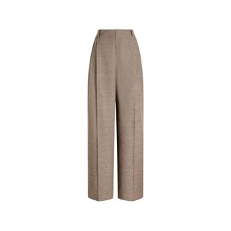 Dolce & Gabbana Femme, Pantalons, Beige, Taille: 36 FR Pantalon large en lin et viscose &agrave; effet tweed