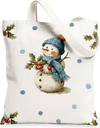Generic Sacs fourre-tout en toile motif bonhomme de neige - R&eacute;utilisables - L&eacute;gers et lavables - Pour le shopping, les voyages, la plage - 33 x 38 cm