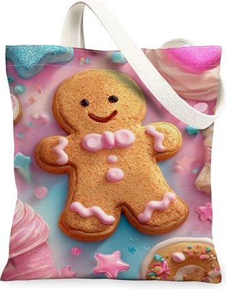 Generic Sacs fourre-tout en toile r&eacute;utilisables avec motif biscuits en pain d&eacute;pices, sacs r&eacute;utilisables en toile l&eacute;g&egrave;re et lavable pour les courses en plein a