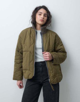 Jack & Jones Serena Steppjacke mit hohem Kragen in dunklem Olivgr&uuml;n