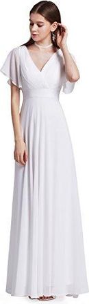 Ever-pretty Robe De Soirée Style Long Manches Volantées Col en V Jupe Trapèze Robe Femme Chic Et Elegant Blanc 56