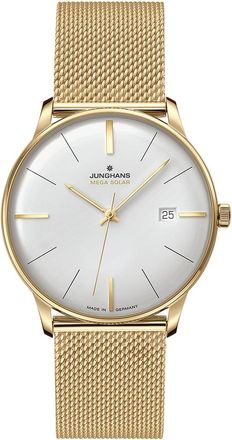 Junghans Meister MEGA Solar, Funk-Solarwerk, 38 mm, Milanaiseband Gold Herrenuhr 59/7600.46