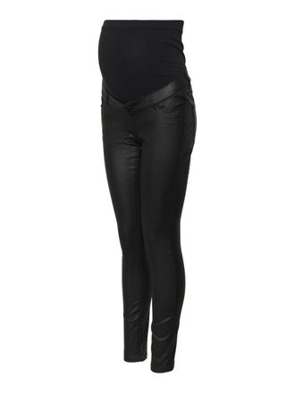 Mama Licious Damen Vmmseven glatte belagte bukser Noos Pants, Black/Detail:coated, XL EU
