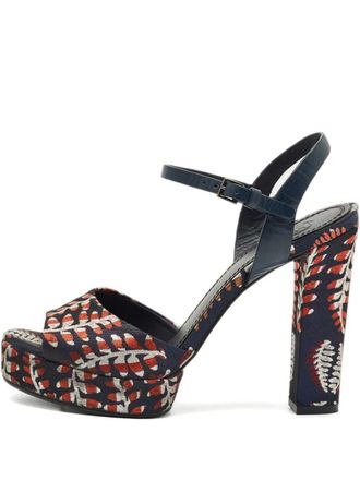 Tory Burch sandales Brocade &agrave; talon &eacute;pais - Bleu