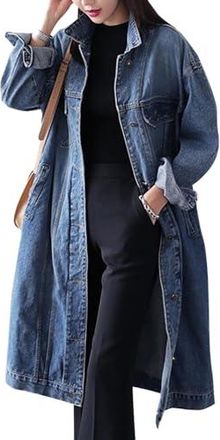 ORANDESIGNE Manteau Long en Denim pour Femme Hiver Jean Blousons à Manches Longues Bouton Manteau avec Poche Trench-coat Vintage Veste en Jean Overcoat Parka Outw