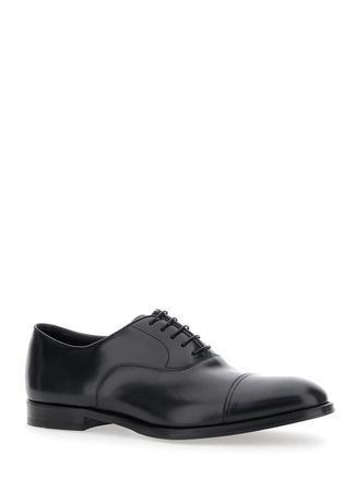 Doucal's Mens Oxford Lace-Up Shoes Black Leather Calf Flat
