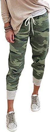ORANDESIGNE Femme Pantalon de Sport Camouflage Pantalon de Jogging Décontracté Taille Élastique Pantalons de Survêtement Long pour Jogging Running Fitness Armée V