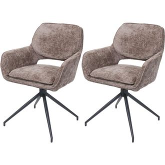 Hhg 2er-Set Esszimmerstuhl 643, K&uuml;chenstuhl, drehbar Auto-Return, Stoff Chenille (490g/m&sup2;) &Ouml;ko-Tex braun