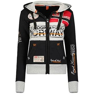 Geographical Norway Flyer Lady - Sweat Femme Zip Capuche Poches - Sweatshirt Manches Longues Chaud Hoodie Veste - Pull Femmes Saison Printemps Ete Automne Hiver (Noir L)