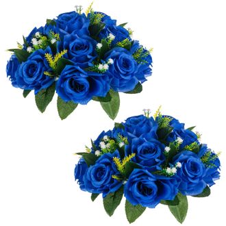 Nuptio Blume Kugeln für Hochzeit Mittelstücke - 2 Stück 24cm Durchmesser Künstliche Blumen Ball Anordnung Bouquet für Tabellen - Königsblau Gefälschte Rose f