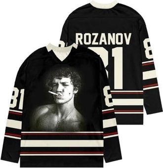 Generic Heated Rivalry Merch Maillot de hockey inspir&eacute; Rozanov 81 - Pull unisexe col en V &agrave; manches longues, haut de sport streetwear pour les fans de Rozanov