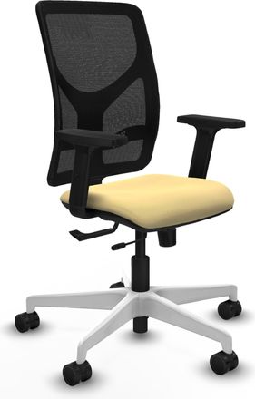 Piqueras y Crespo Stuhl mit verstellbarer Lendenwirbelst&uuml;tze, 2D-Armlehnen, ausgestattet mit Syncro/Traslack und Schneideschaum, mit Rollen 65 mm, Nylon, Schwarz/Cremef