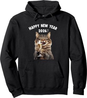 BDAZ Frohes Neues Jahr 2026 Funny 67 Laughing Cat Champagne 20267 Pullover Hoodie