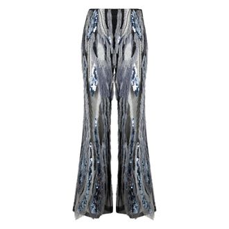 Alberta Ferretti Elegante Schlaghose mit Fransen und Pailletten - - Trousers - Damen - Mehrfarbig - M
